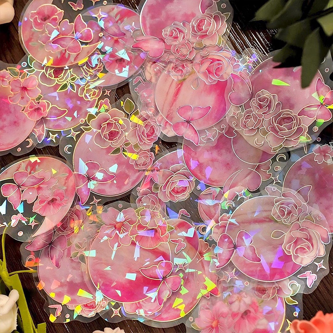 10, 20, 40, 80 NEW** Pink Stickers Moon Holographic Stickers - Moon ...