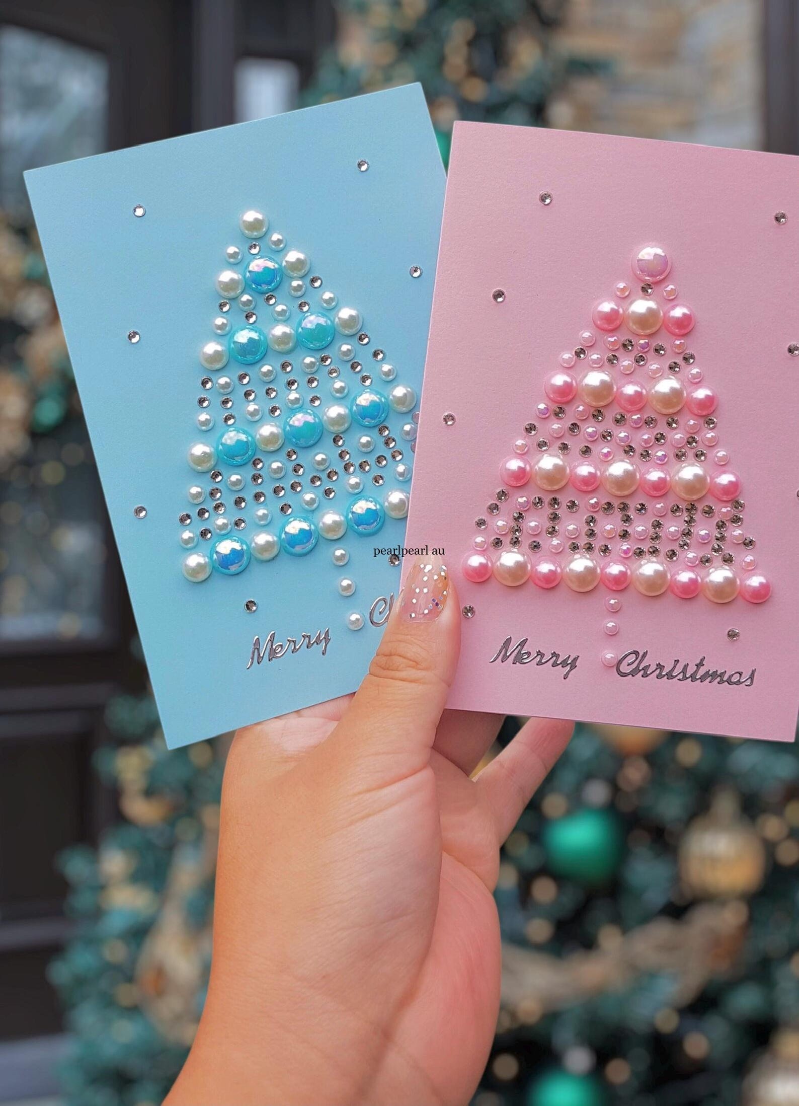 Most Wanted Christmas Cards With Pearls, Handmade Greeting Cards, Blue ...