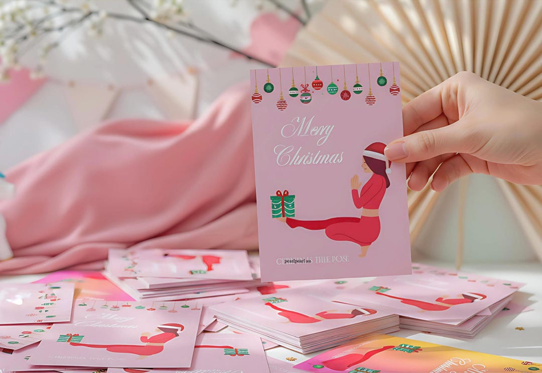 4 Digital PNG Christmas Yoga Cards + Canva Printable Card 5x7 Editable ...
