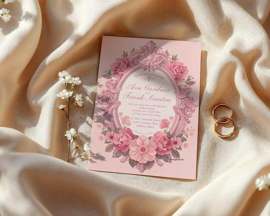 1 Rococo Pink Elegant Invitation PDF Wedding Template, Rococo Baroque ...