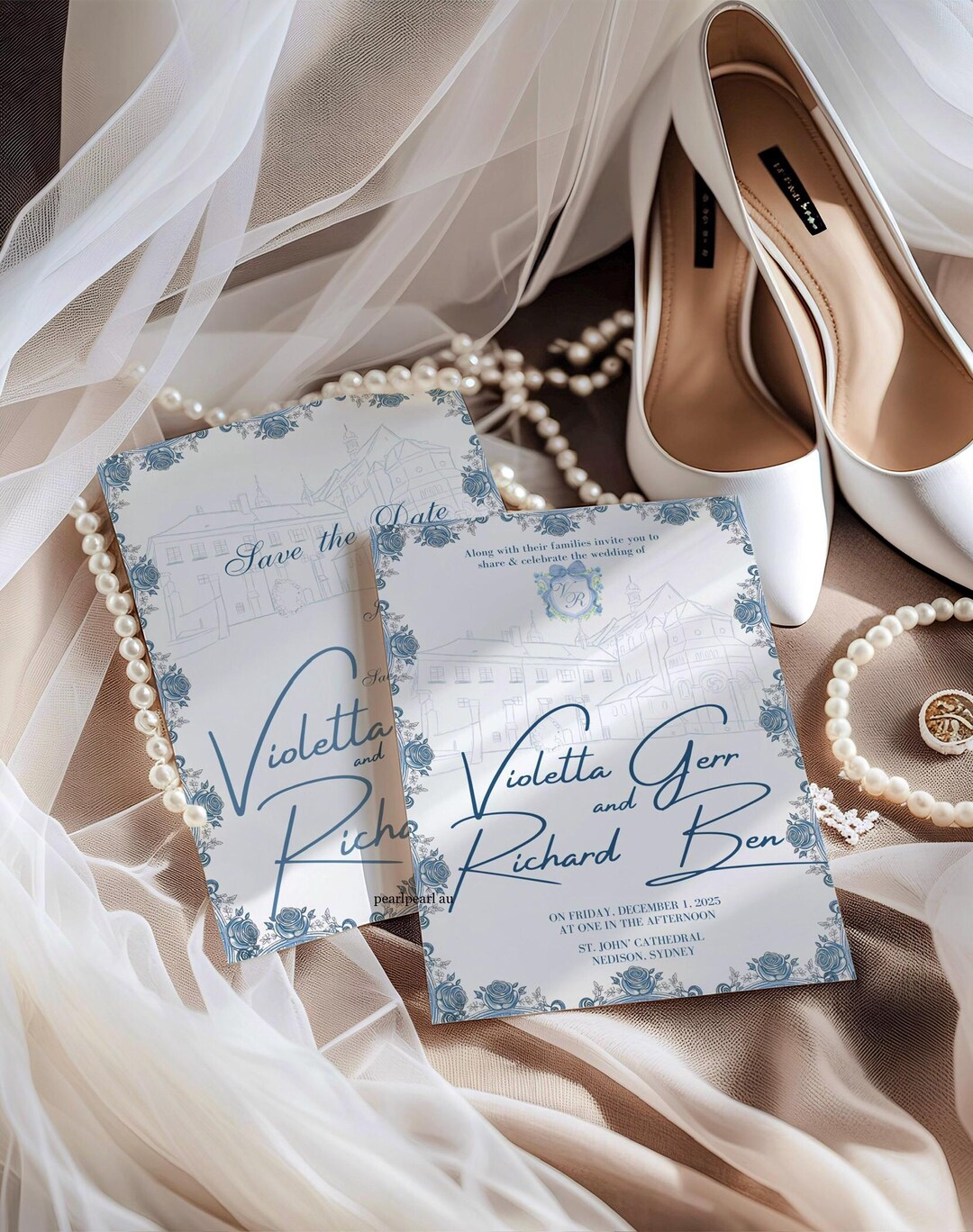 8 Set BLUE Rococo Wedding Invitations Editable Printable, Save the Date ...
