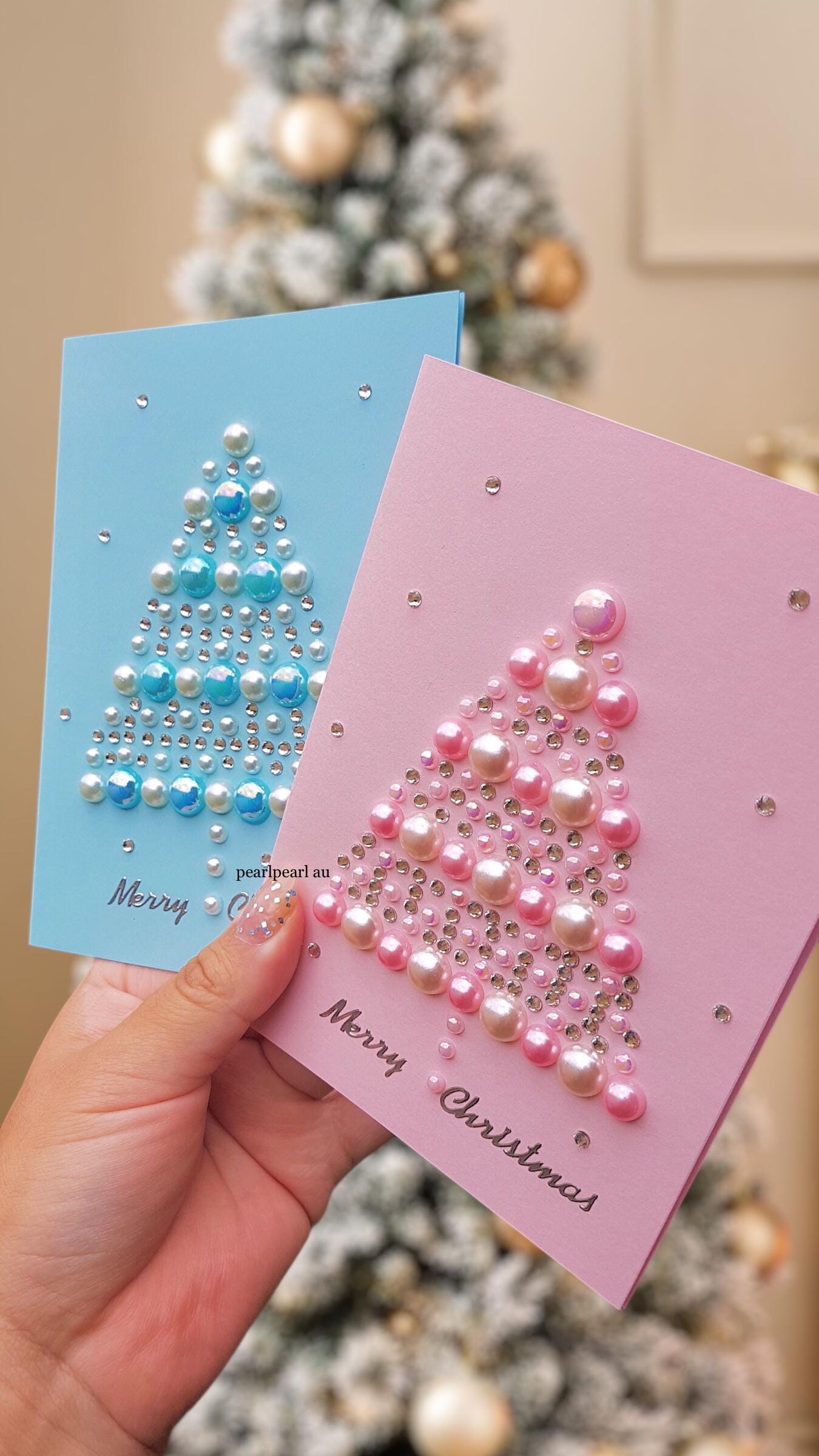 Most Wanted Christmas Cards With Pearls, Handmade Greeting Cards, Blue ...