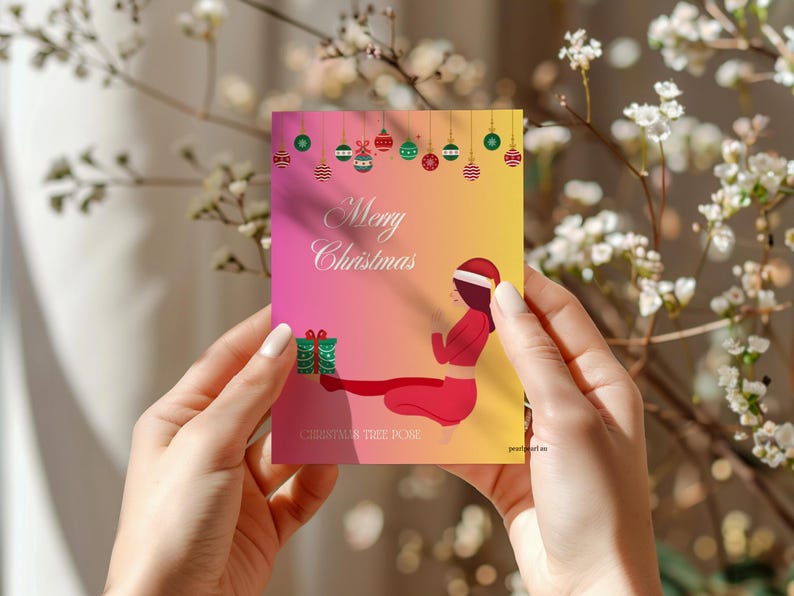 4 Digital PNG Christmas Yoga Cards + Canva Printable Card 5x7 Editable ...