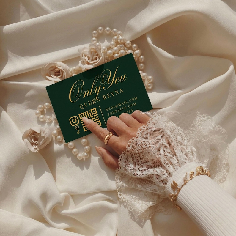 Luxury Business Card Template, Old Money, Green Dark, Canva QR Code ...