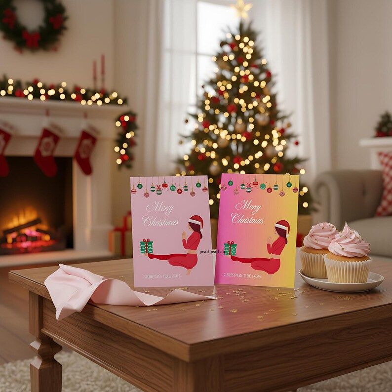 4 Digital PNG Christmas Yoga Cards + Canva Printable Card 5x7 Editable ...