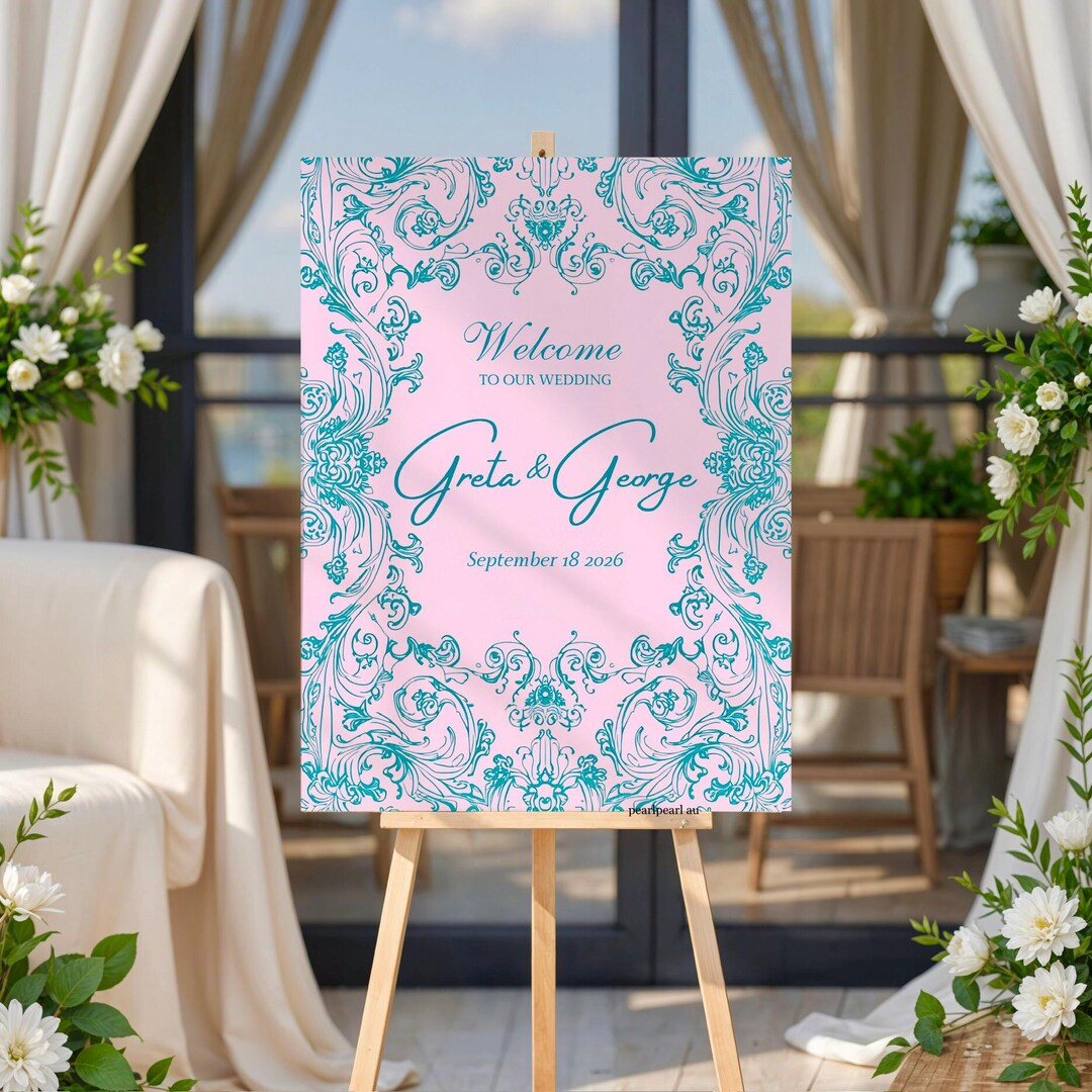 3 Rococo Wedding Welcome Sign Blue Template, Welcome to Our Wedding ...