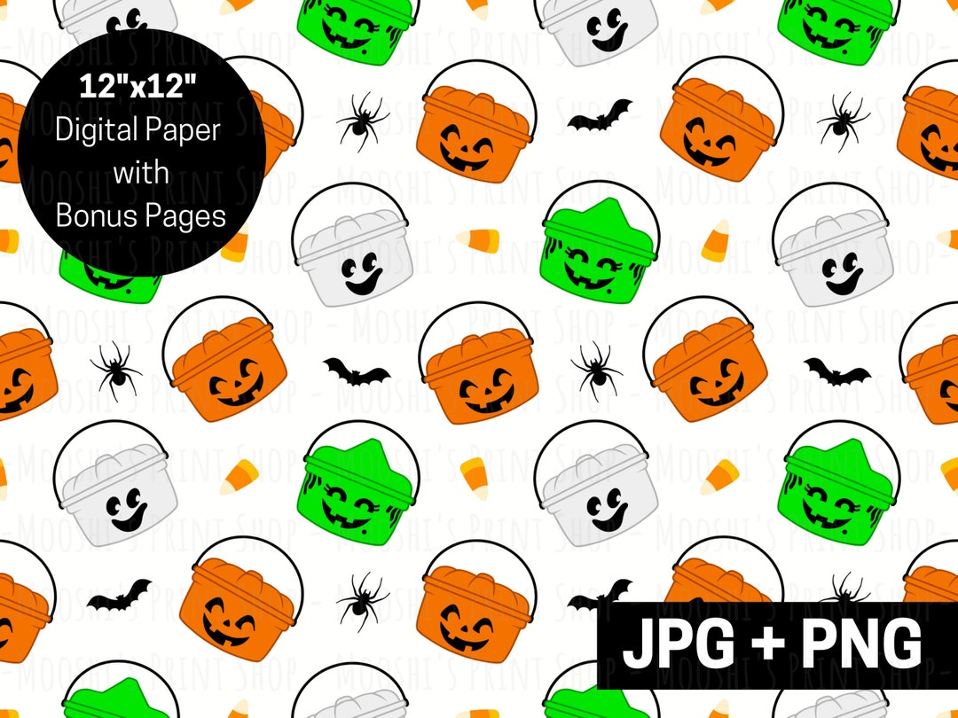 Halloween Boo Candy Bucket Digital Paper, Pumpkin Ghost Witch Candy ...