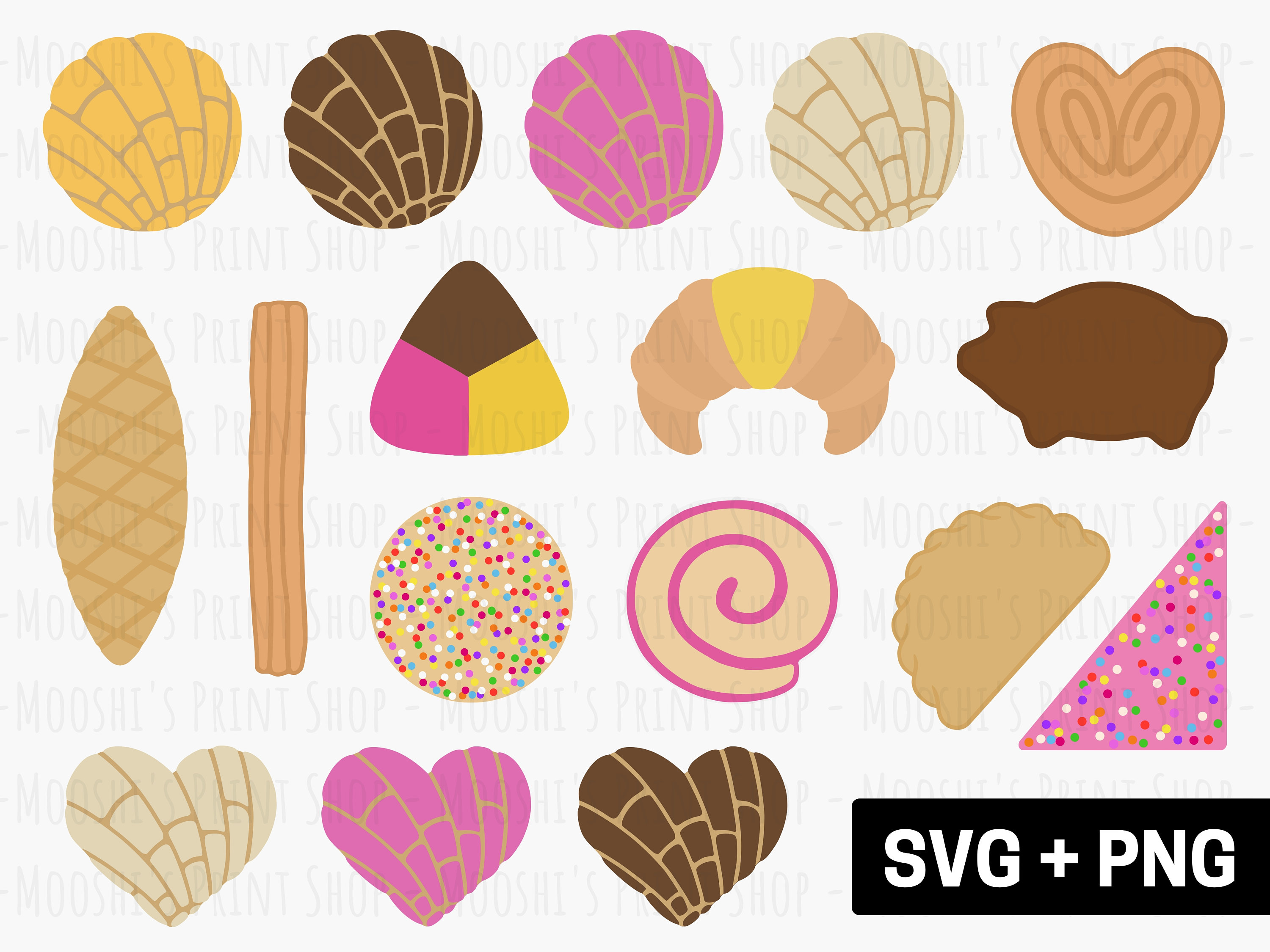 Pan Dulce Clipart Bundle, Assorted Mexican Sweet Bread Pastry Graphics ...