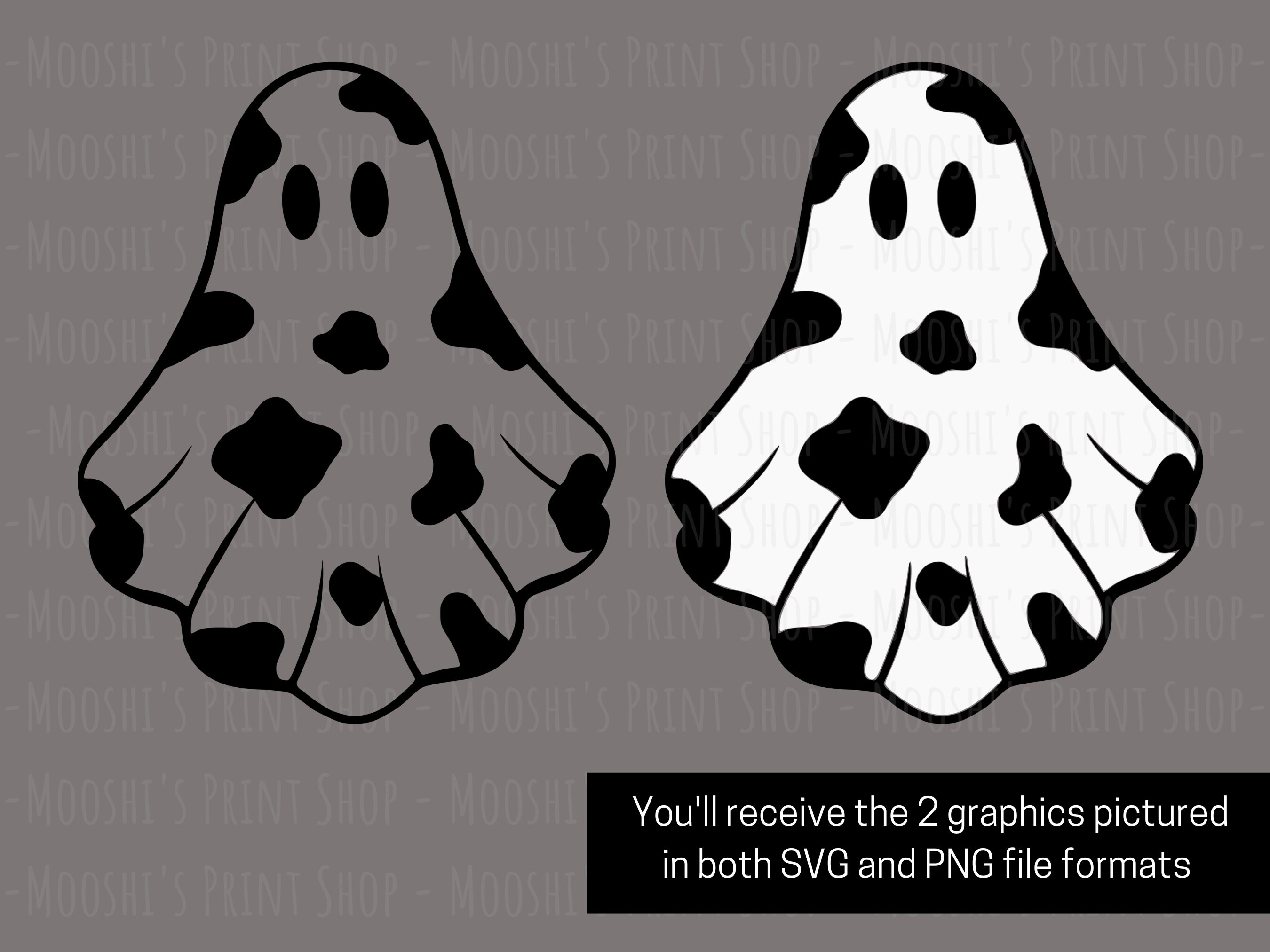 Cow Print Ghost Clipart, Cute Halloween Cow Hide Pattern Black Outline ...