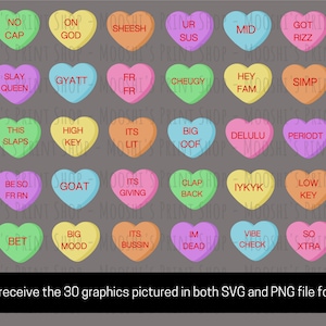 Funny Slang Conversation Hearts Clipart Bundle, Gen Z Millennial Candy ...