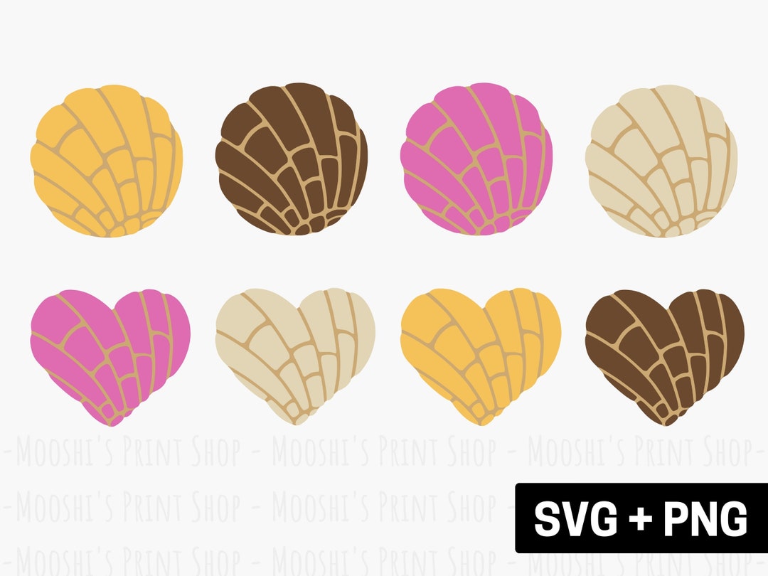Concha Clipart Bundle, Pink Brown White Heart Shaped Pan Dulce Mexican ...