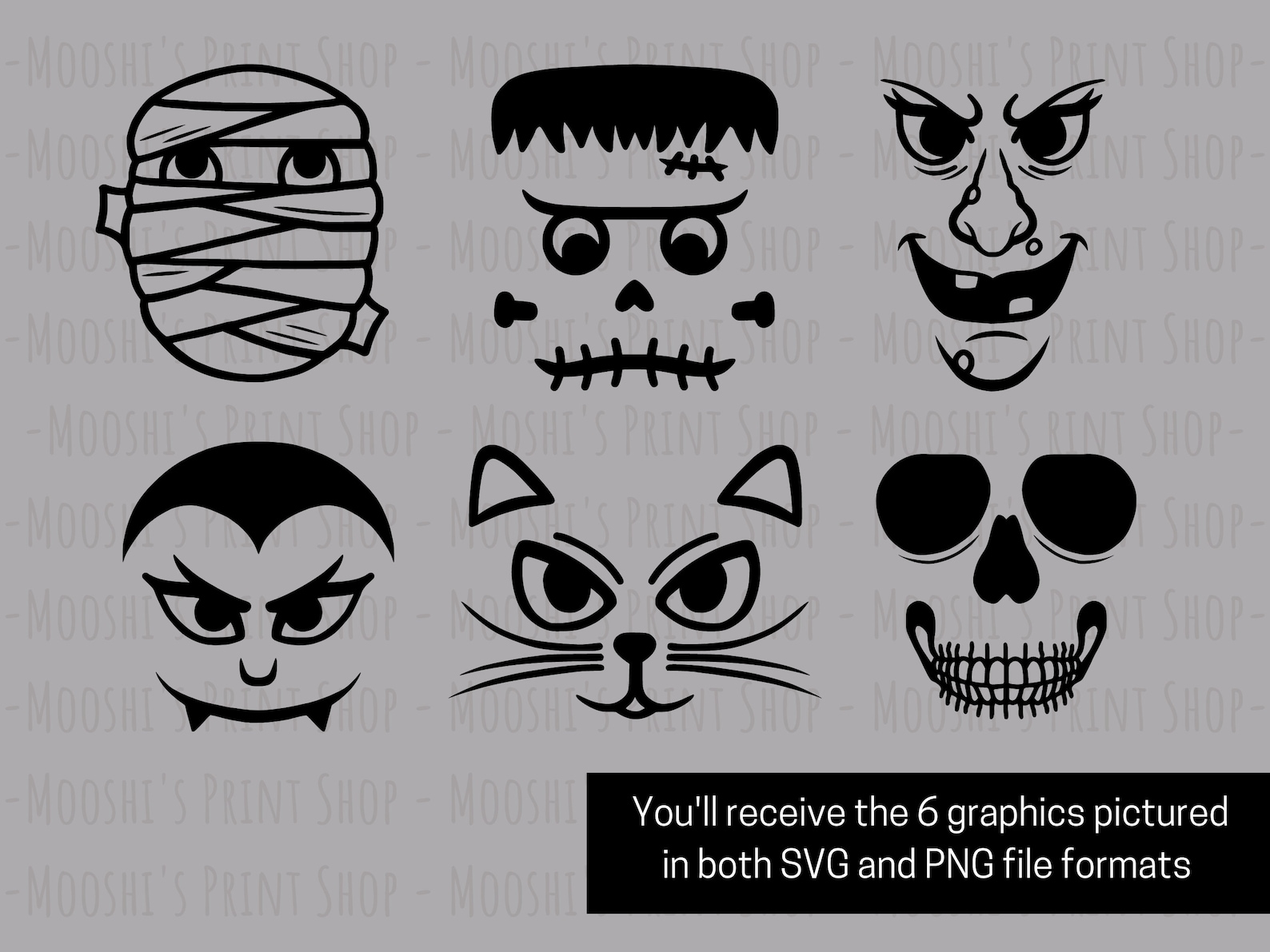 Halloween Faces Clipart 12 Pack Bundle, Spooky Monster Witch Ghost ...