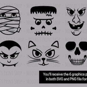 Halloween Faces Clipart 12 Pack Bundle, Spooky Monster Witch Ghost ...