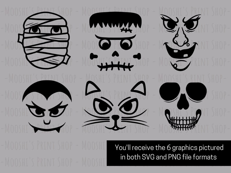 Halloween Faces Clipart 12 Pack Bundle, Spooky Monster Witch Ghost ...
