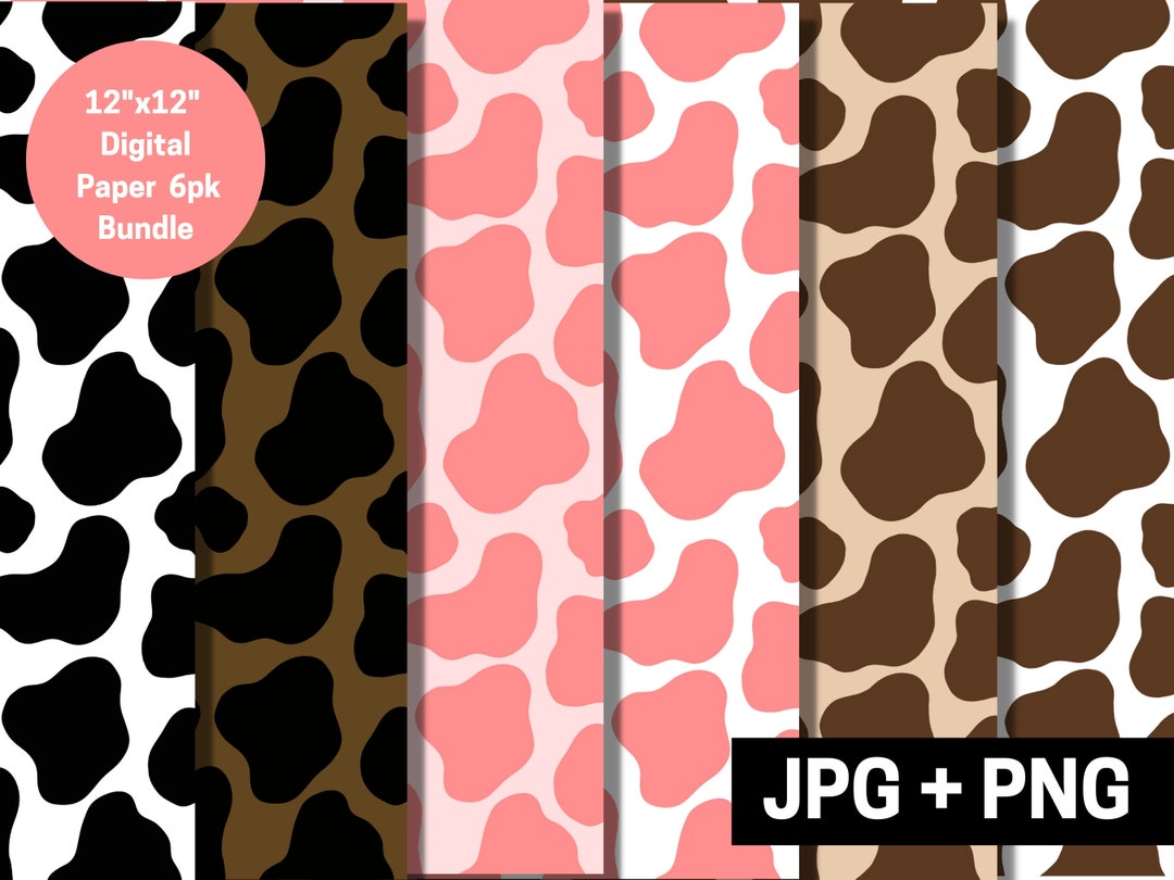 Cow Print Digital Paper Bundle, Cow Hide Seamless Pattern, Strawberry ...