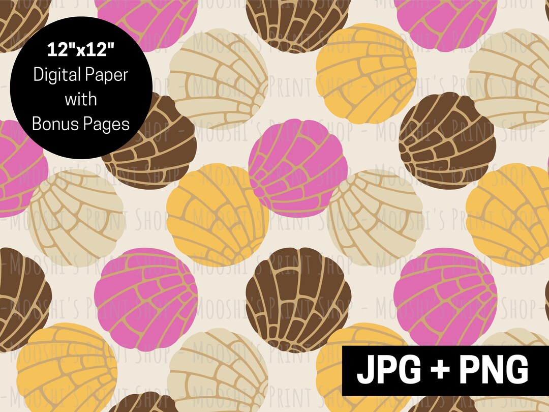 Assorted Conchas Digital Paper, Pink Pan Dulce Mexican Sweet Bread ...