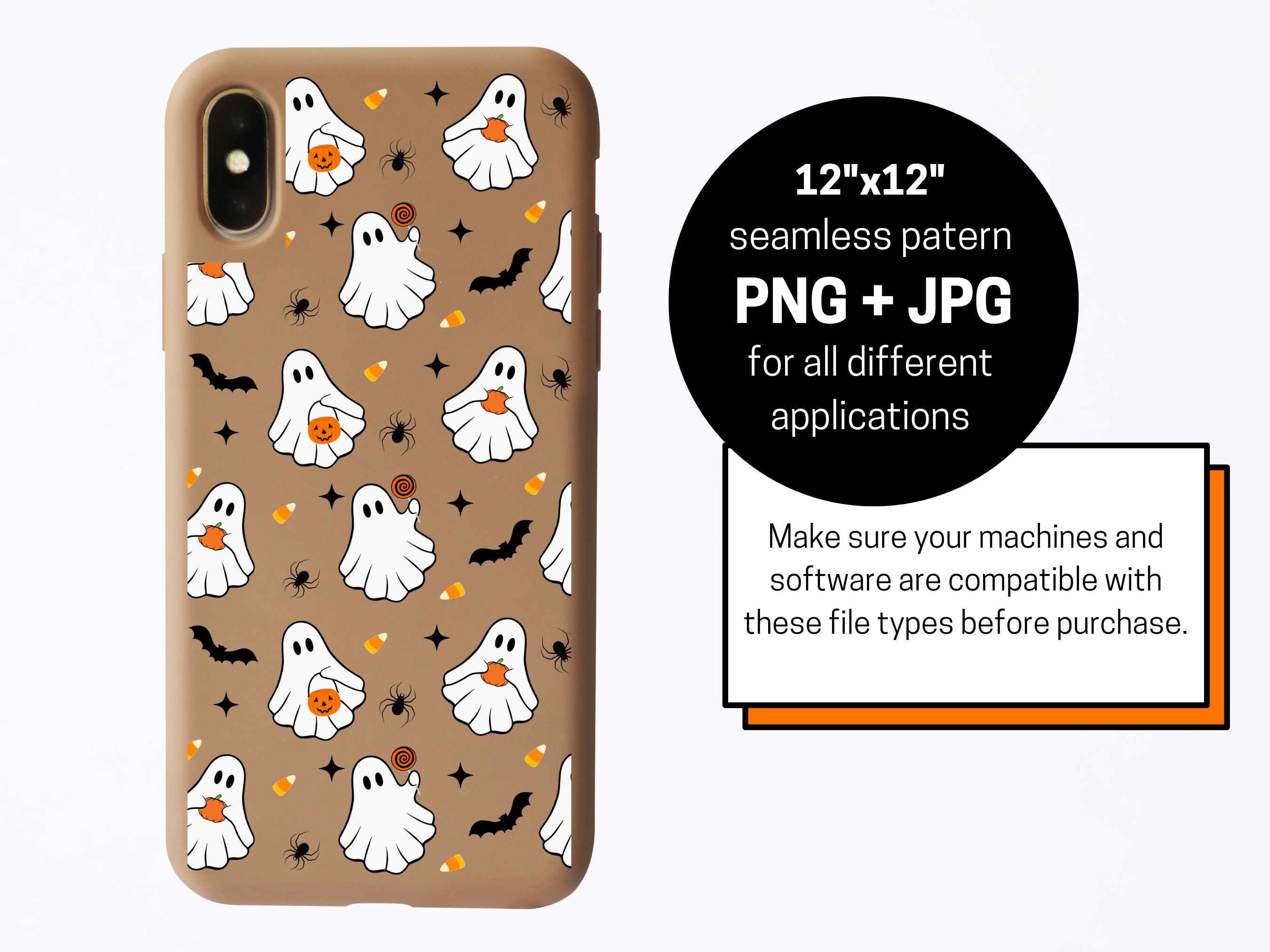 Spooky Ghosts Digital Paper, Halloween Candy Corn Pumpkin Bats Spider ...