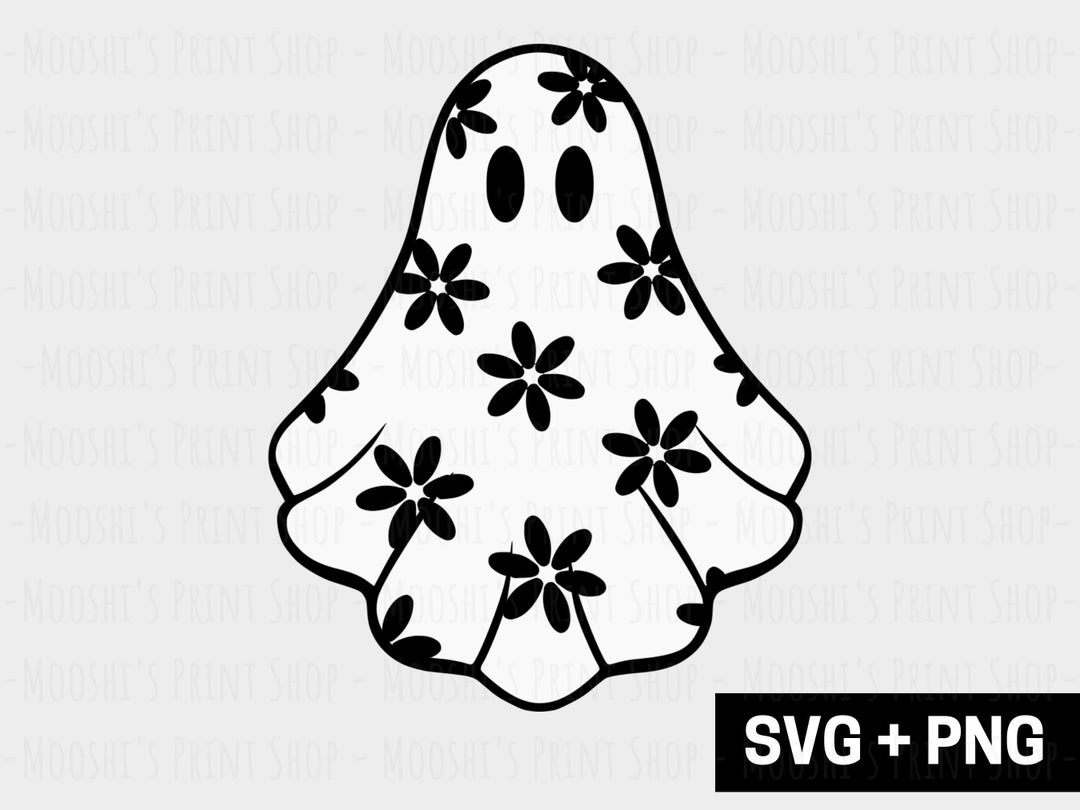 Black Daisy Ghost Clipart, Cute Flower Halloween Bedsheet Floral Ghosty ...