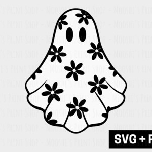 Black Daisy Ghost Clipart, Cute Flower Halloween Bedsheet Floral Ghosty ...