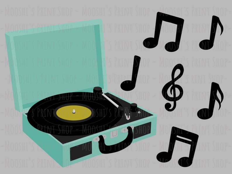 Vinyl Record Player Clipart Bundle Music Notes Colored - Etsy