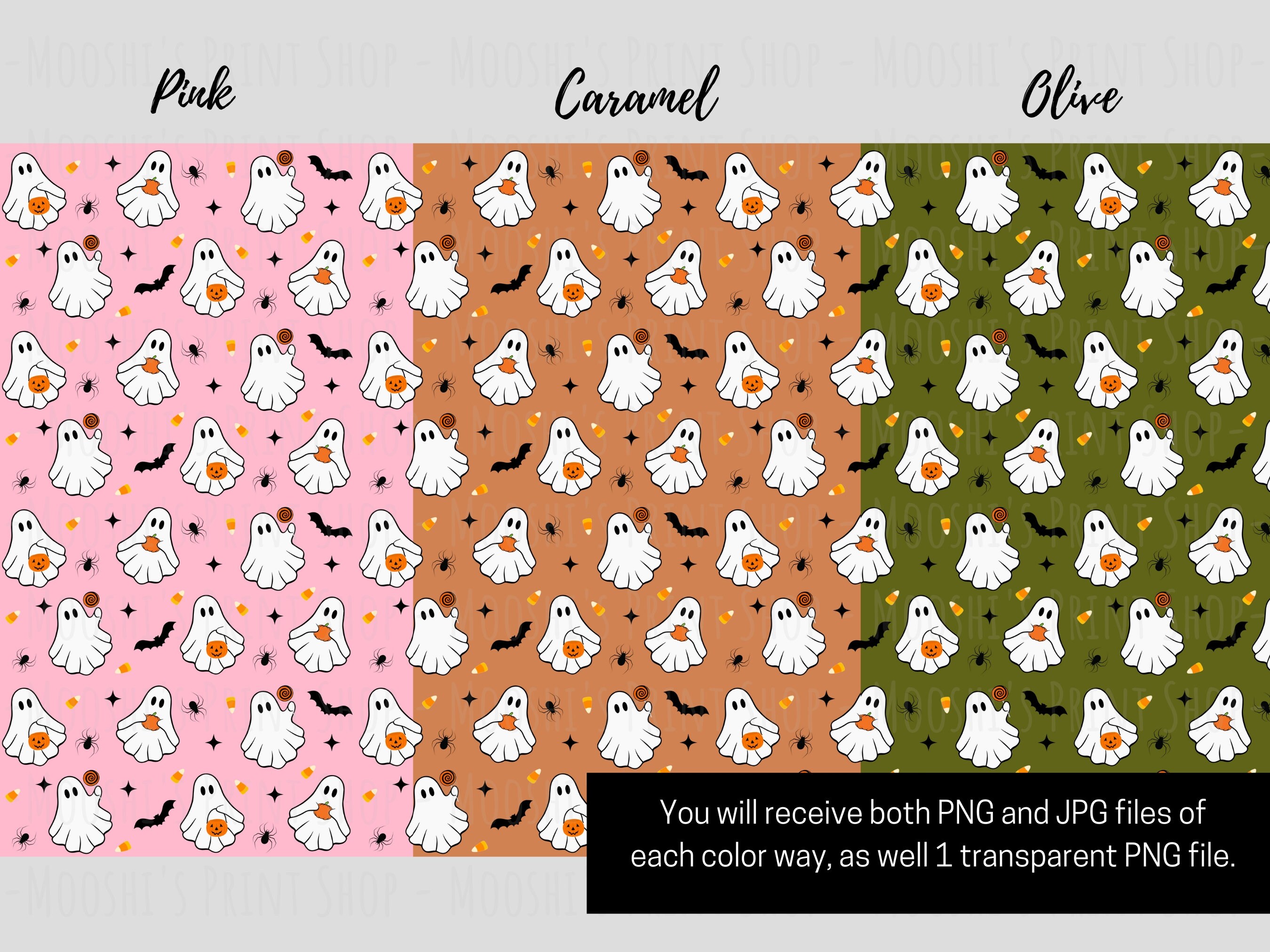 Spooky Ghosts Digital Paper, Halloween Candy Corn Pumpkin Bats Spider ...