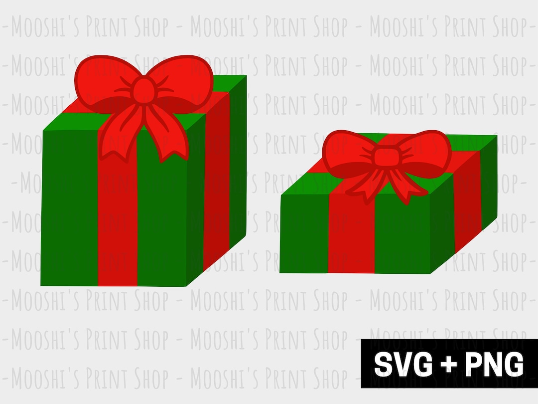 Green Christmas Presents Clipart Bundle, Trendy Holiday Red Tied Bow ...