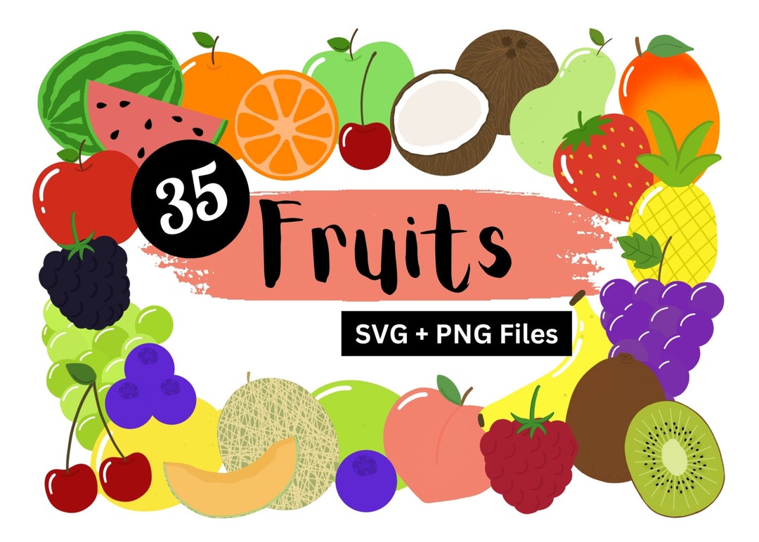 Assorted Fruit Clipart SVG Bundle, 35 Tropical Summer Fruits Graphics ...