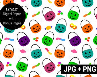 Halloween Boo Candy Bucket Digital Paper, Pumpkin Ghost Witch Candy ...