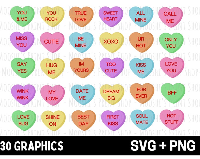 Conversation Hearts Clipart Set - Etsy Canada