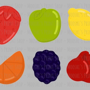 Gummy Fruit Snacks Clipart Bundle, Strawberry Cherry Apple Orange Treat ...