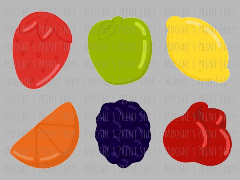Gummy Fruit Snacks Clipart Bundle, Strawberry Cherry Apple Orange Treat ...