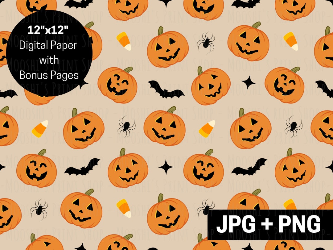 Jack O Lantern Digital Paper, Halloween Candy Corn Pumpkin Bat Spider ...