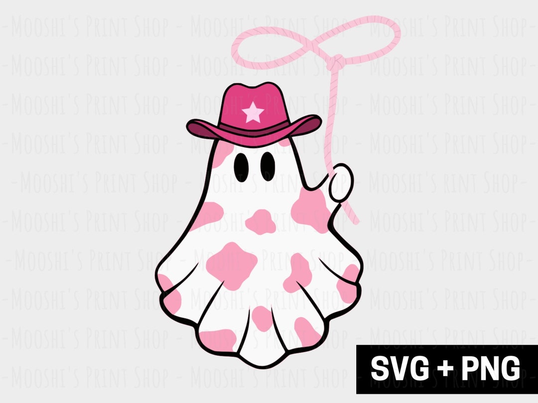 Disco Cowgirl Ghost Clipart, Cute Halloween Western Cow Print Ghost Hat ...