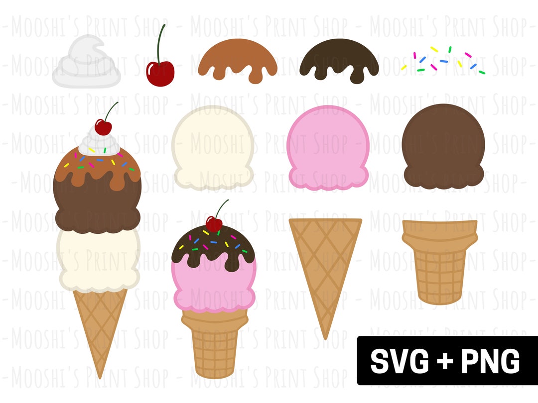 Ice Cream Cone Bundle Clipart, Cute Classic Ice Cream Sundae Waffle Cup ...