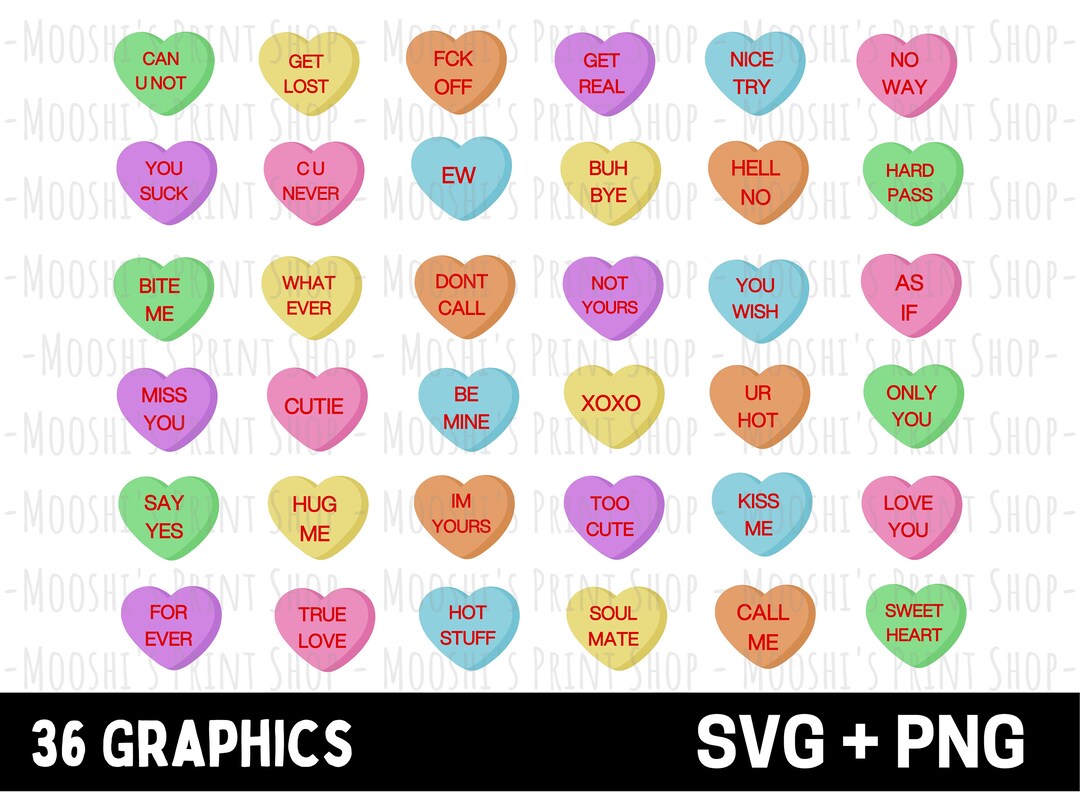 Conversation Hearts Clipart Bundle, Funny Valentine's Day Rejection ...