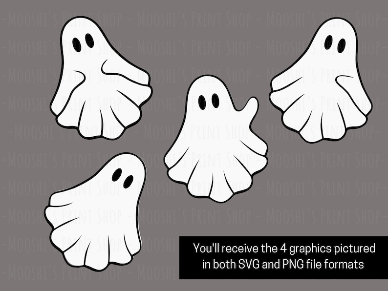 Ghost Clipart Bundle, White Spooky Season Halloween Ghost Outline ...
