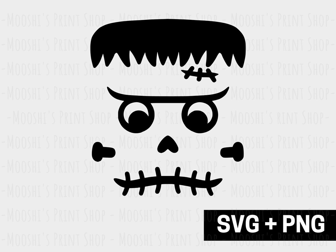 Frankenstein Face Clipart, Halloween Eyes Mouth Outline Simple Black ...