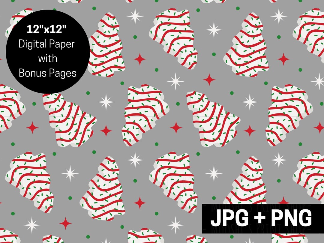 Christmas Tree Cake Digital Paper, Holiday Xmas Snack Cake Dessert ...