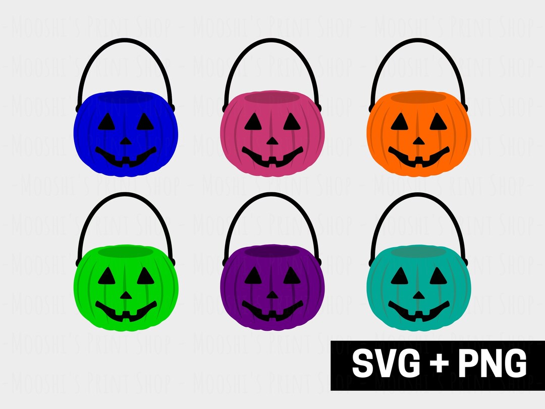 Colored Trick or Treat Pumpkins Pail Clipart Bundle, Rainbow Halloween ...