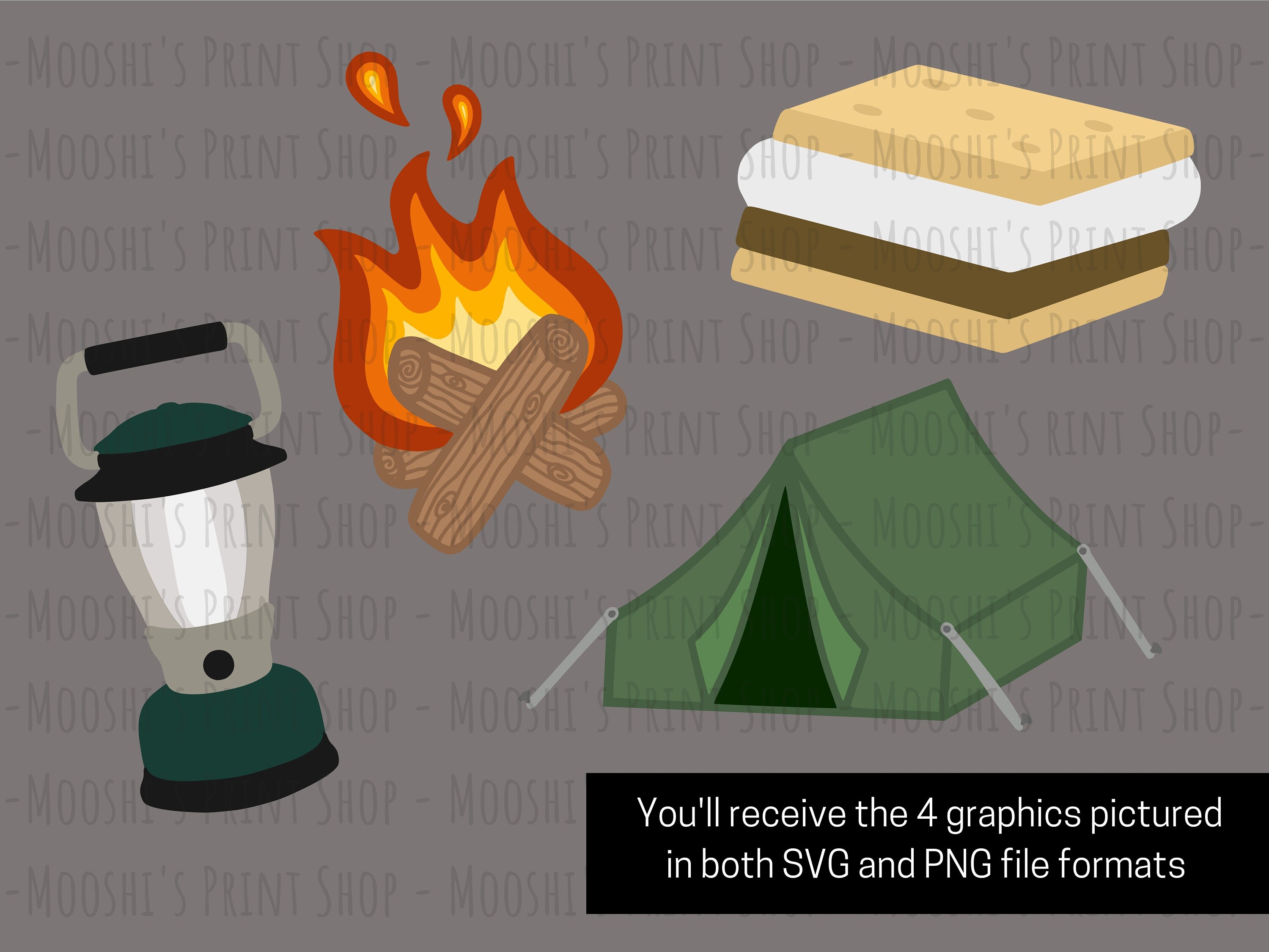 Camping Clipart Bundle, Camp Fire Sleep Tent Marshmallow Smores Lantern ...