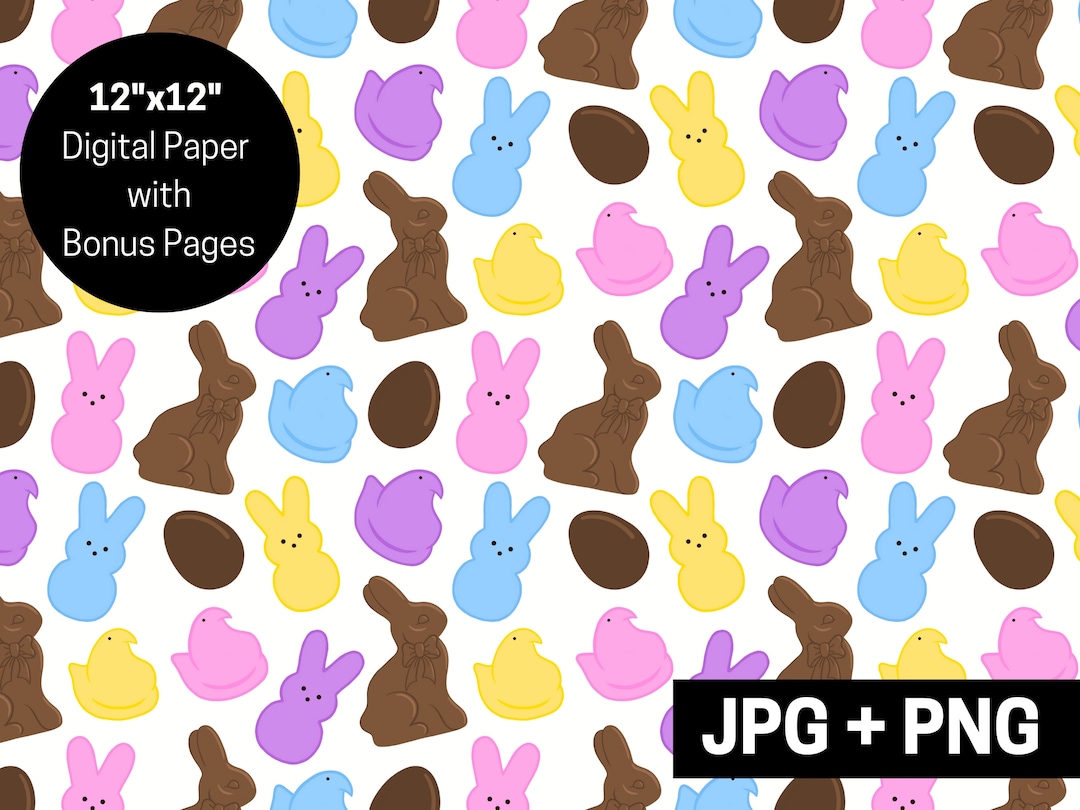 Easter Candy Digital Paper, Chocolate Bunny Marshmallow Chicks Candy ...