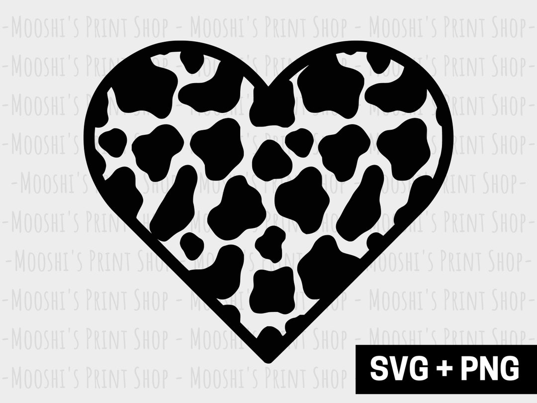 Cow Print Heart Shape Clipart, Cowhide Spots Pattern Silhouette, Retro ...