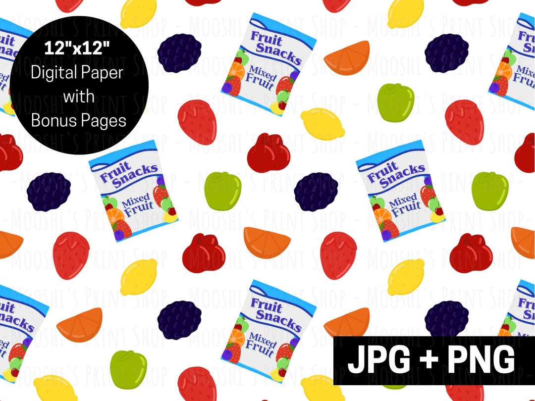 Gummy Fruit Snacks Digital Paper, Strawberry Cherry Apple Orange Treat ...