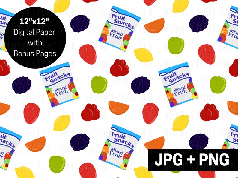 Gummy Fruit Snacks Digital Paper, Strawberry Cherry Apple Orange Treat ...