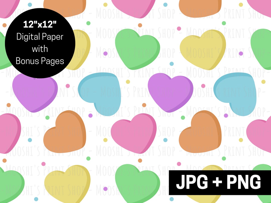 Pastel Hearts Digital Paper, Pastel Rainbow Valentine's Candy Seamless ...