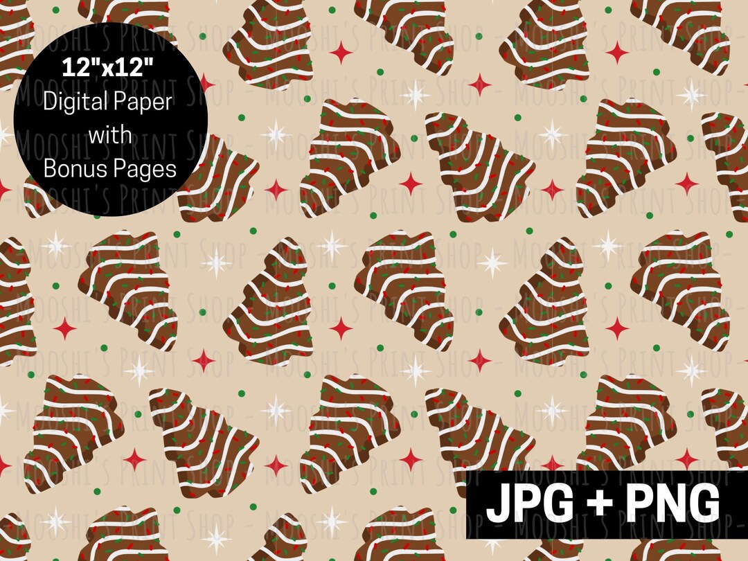 Chocolate Christmas Tree Cake Digital Paper, Holiday Xmas Snack Cake ...