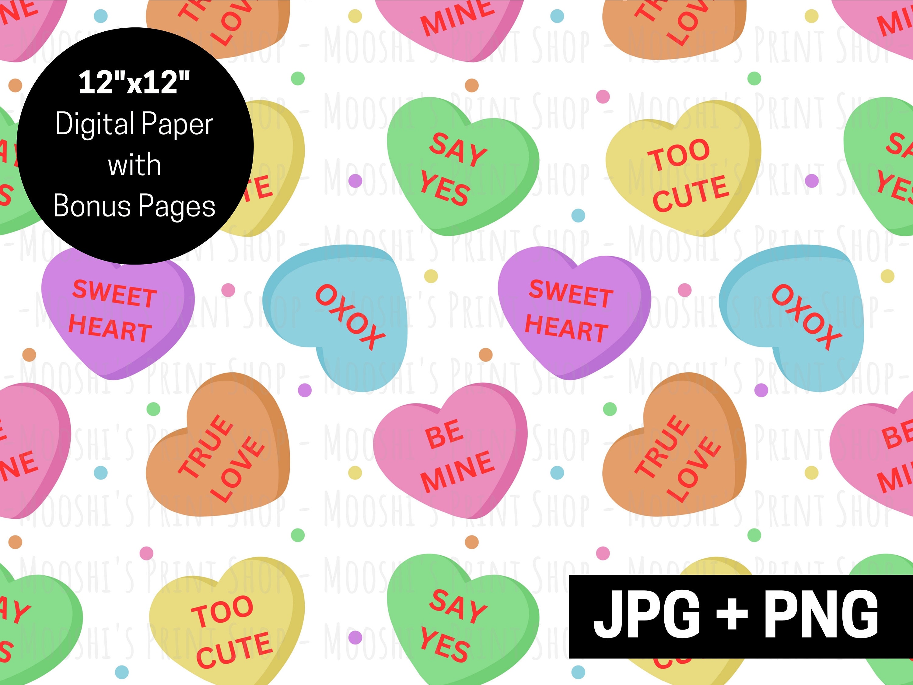 Conversation Hearts Digital Paper, Valentine's Day Candy Heart Message ...