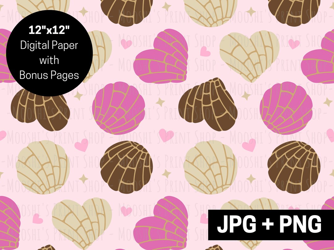Heart Shaped Conchas Digital Paper, Pan Dulce Mexican Sweet Bread ...