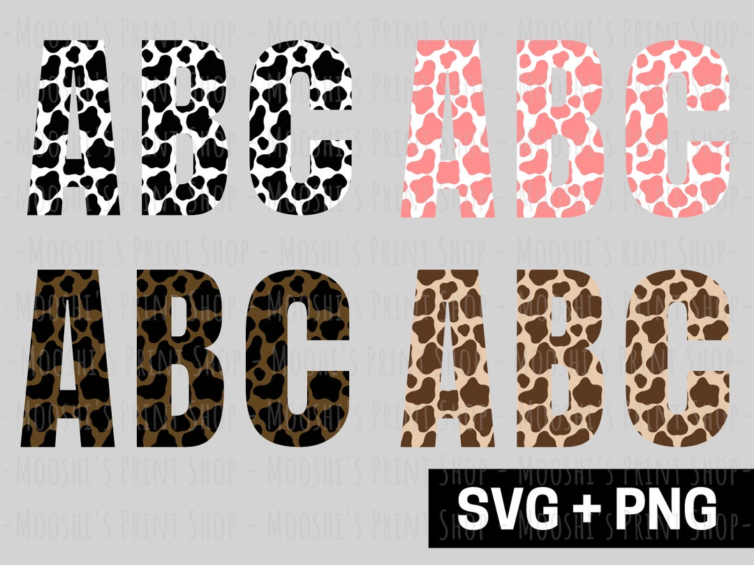 Cow Print Font Clipart Bundle, Black Pink Brown Beige Cow Spots, Cow ...