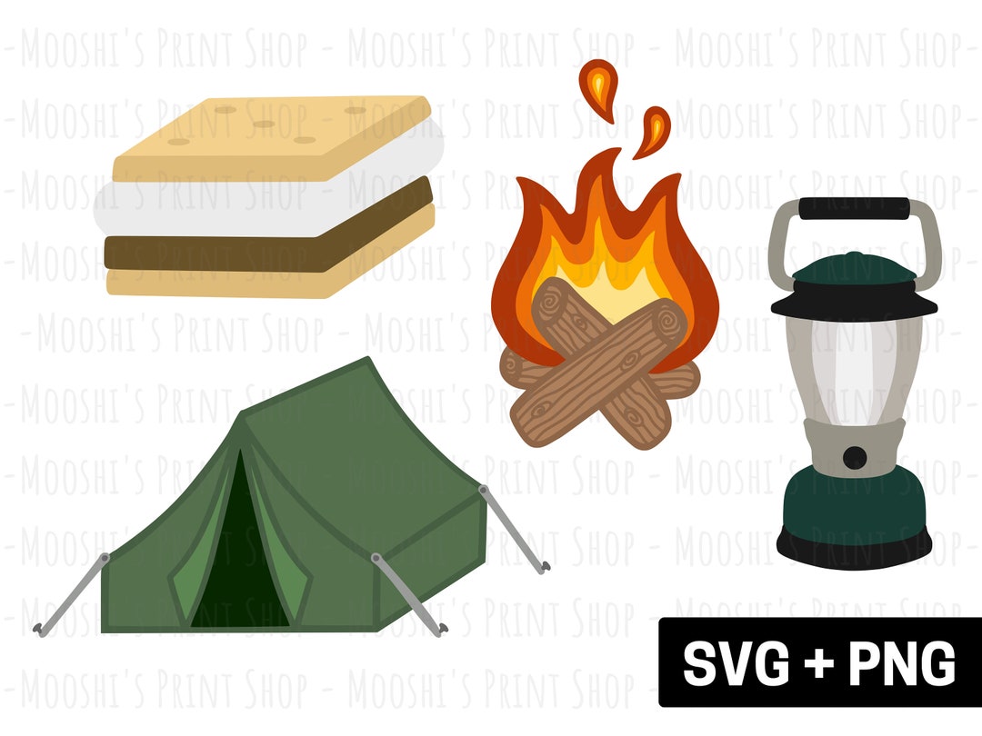 Camping Clipart Bundle, Camp Fire Sleep Tent Marshmallow Smores Lantern ...